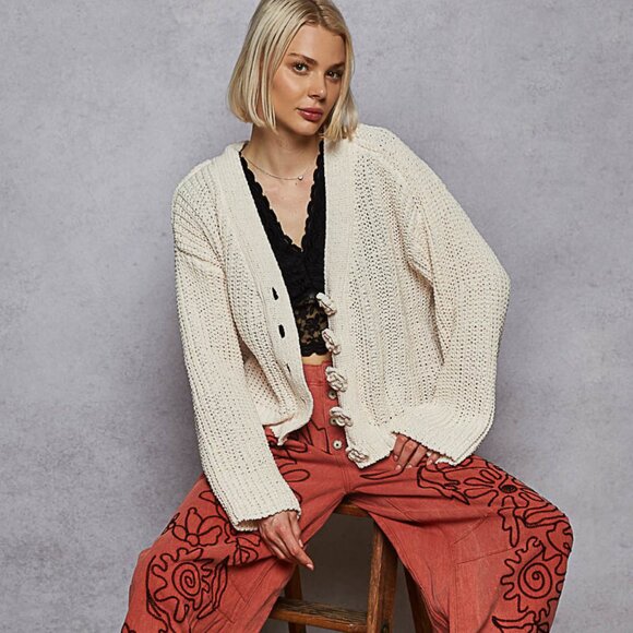 POL | Sweaters | Powder Cream Flower Sweater | Poshmark